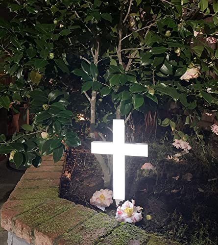 TenWaterloo White Garden Cross, Solar Lighted Cross 13.75 Inches High ...